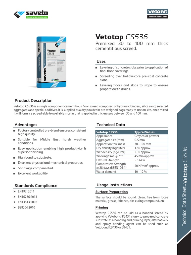 Vetotop CS536 Technical Data Sheet | PDF | Concrete | Materials