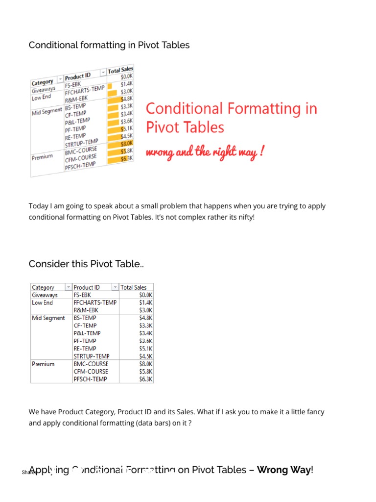 Conditional Formatting in Pivot Tables - Goodly | PDF | Microsoft Excel | Computing