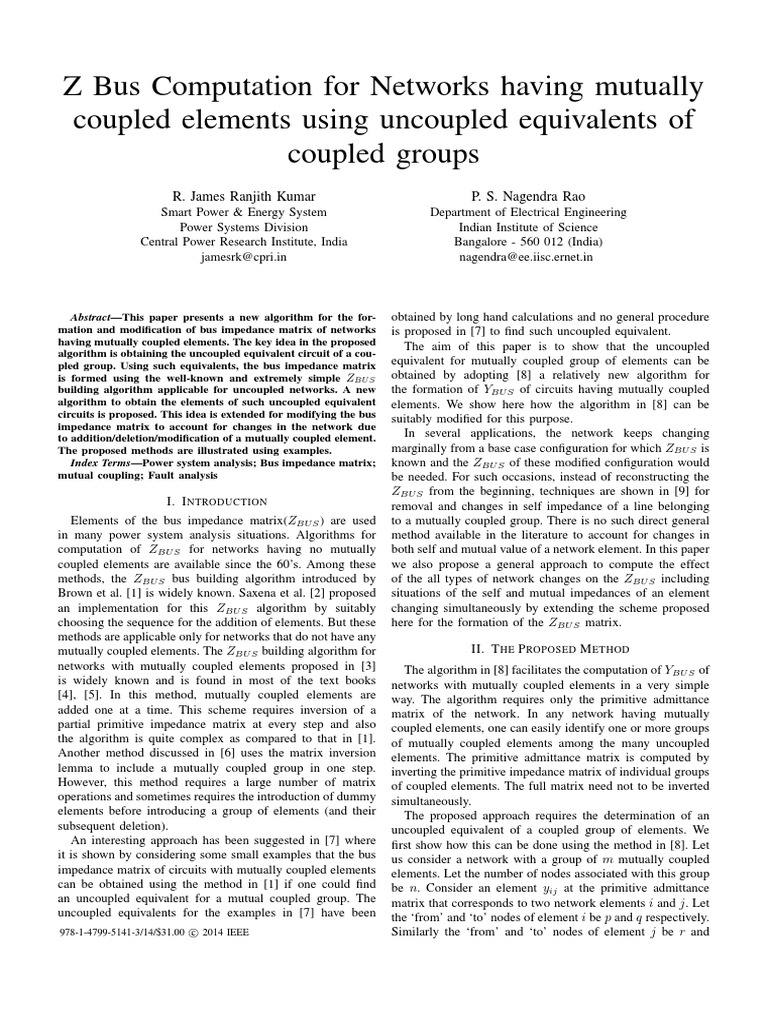 Z Bus Computation For Networks Having Mutually Coupled Elements Using ...