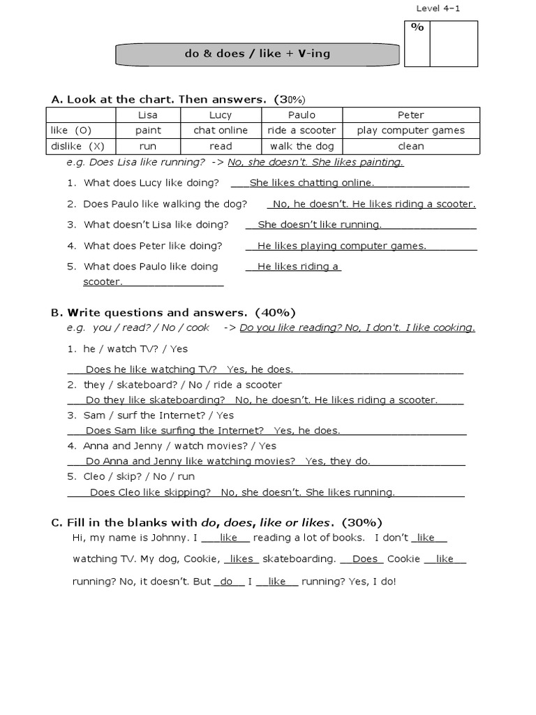 Grammar Practice Level 4 Unit 1 - Answer | PDF