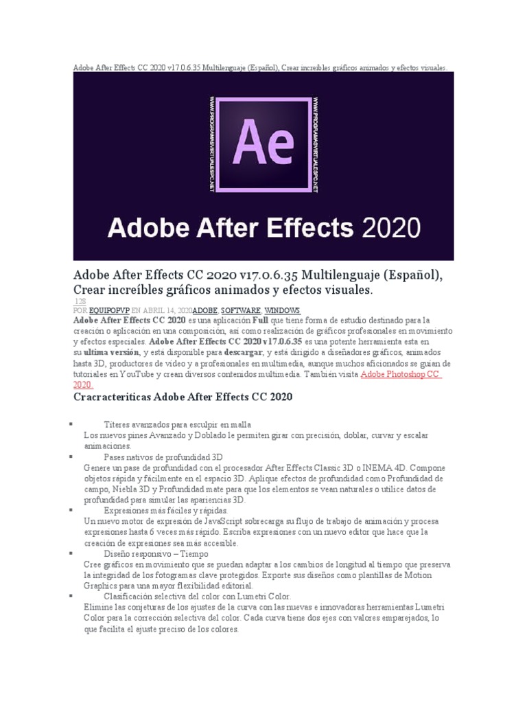 Adobe After Effects CC 2020 v17.0.6.35 | PDF | Multimedia | Informática