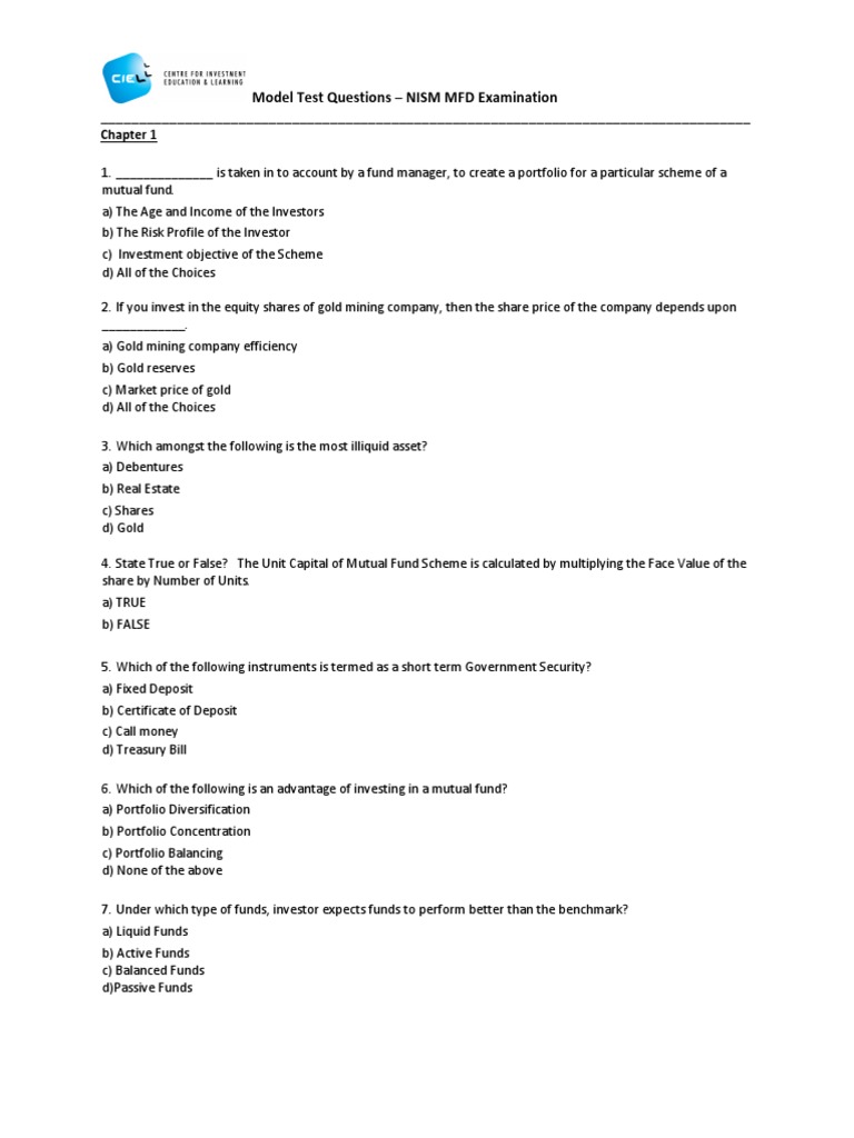 Understanding Key Concepts of Mutual Funds Through Practice Questions ...
