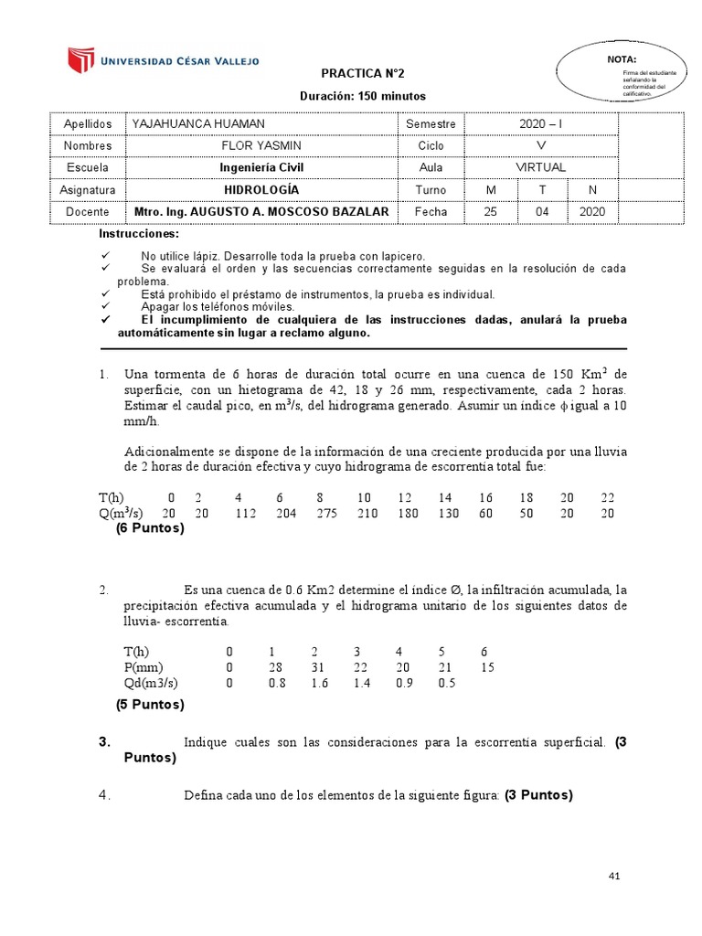 Práctica de Hidrología: Análisis de Hidrogramas y Escorrentía | PDF | Precipitación | Descarga ...