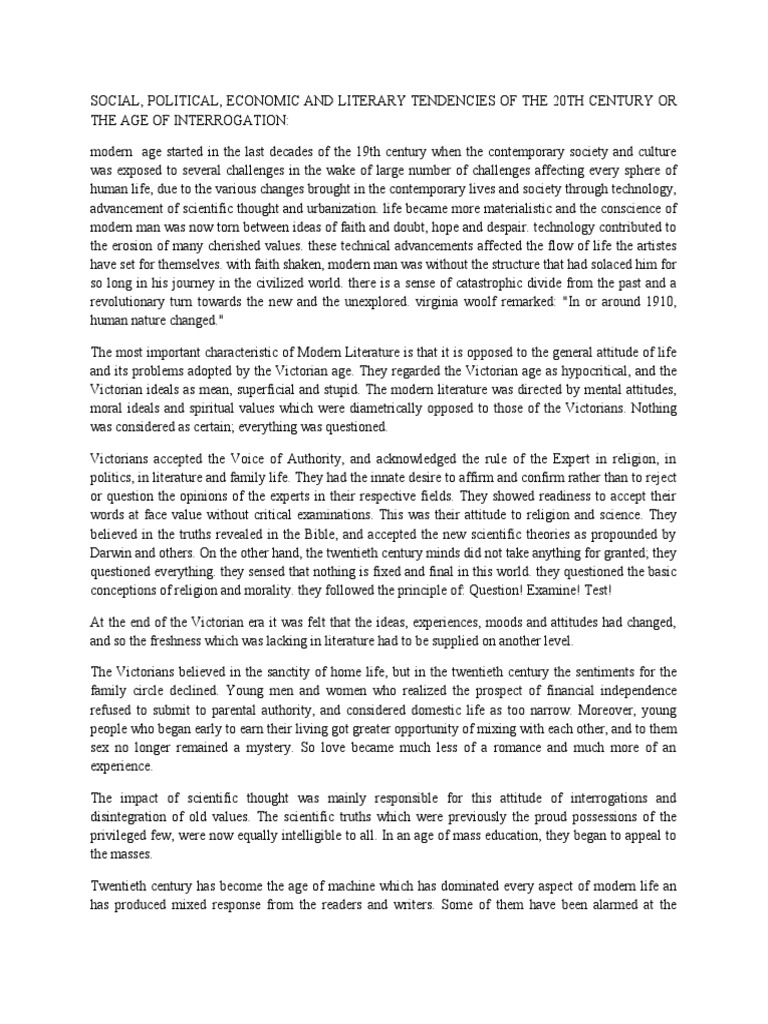 20th Century Literature | PDF | Unconscious Mind | T. S. Eliot