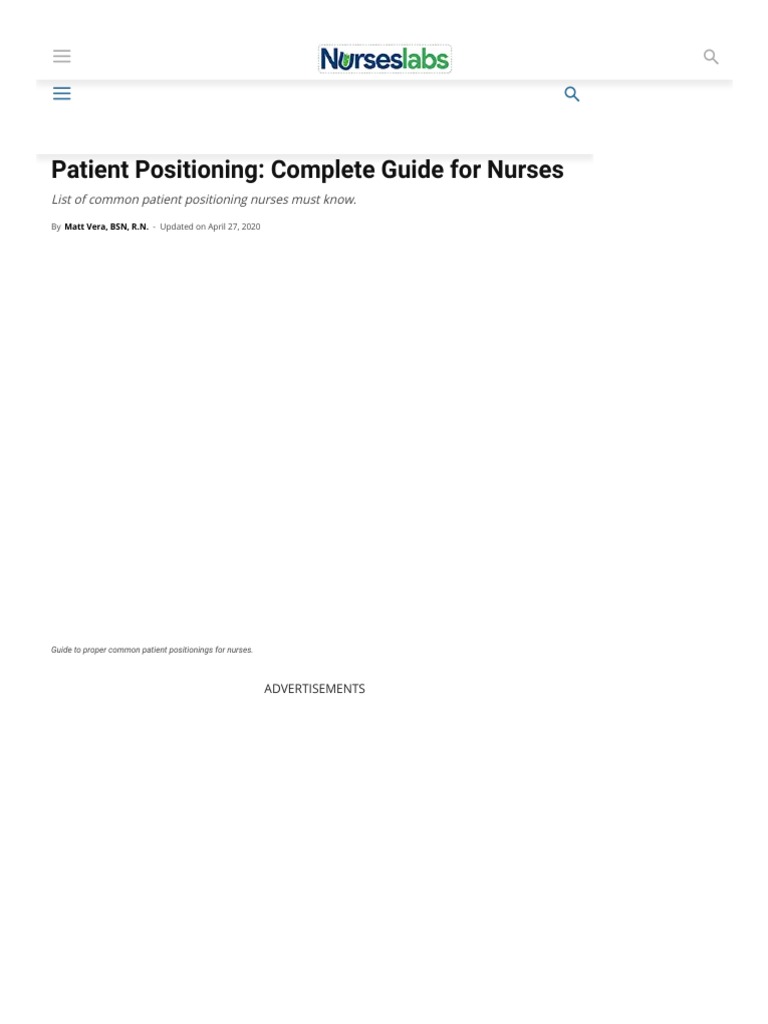 Patient Positioning (Sims, Orthopneic, Dorsal Recumbent) Guide (2020 ...
