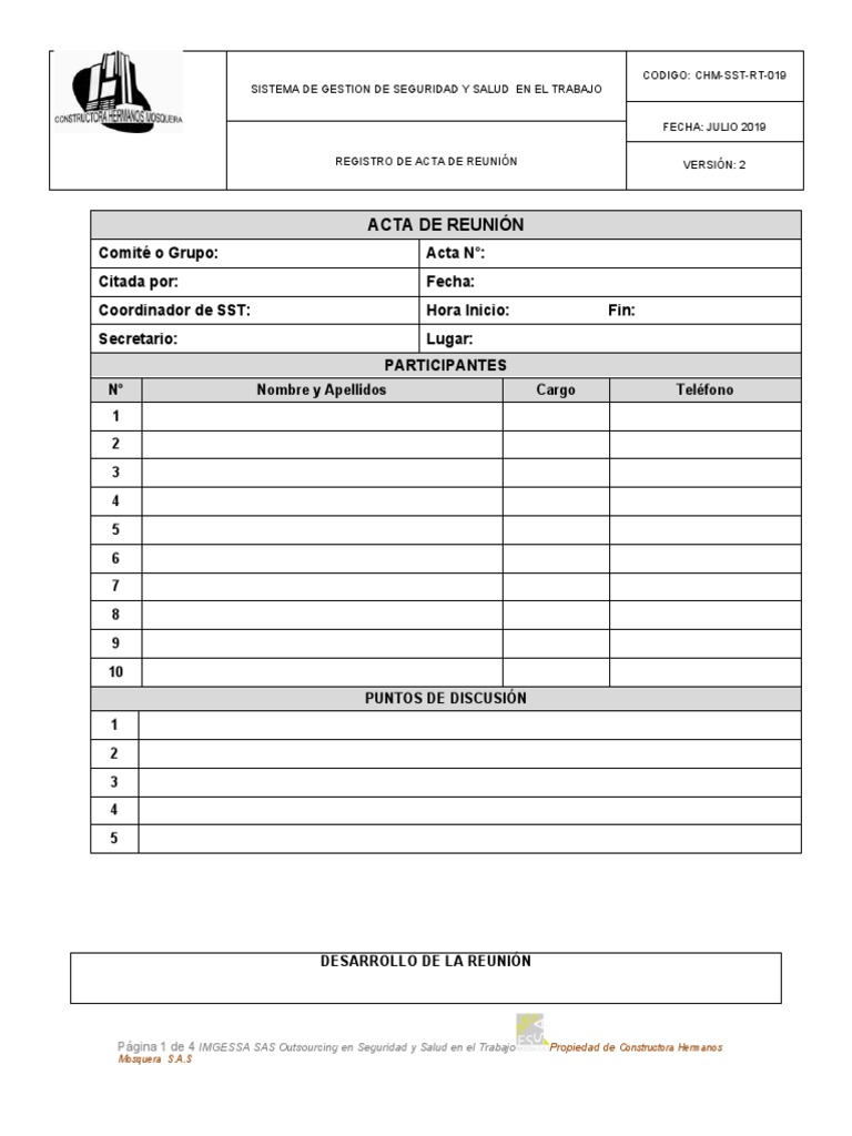 HID-SST-RT-019 Registro de Acta de Reunión | PDF | Business