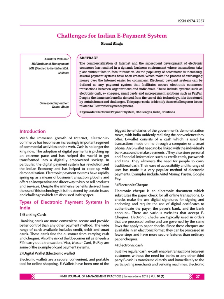 Challenges For Indian E-Payment System | PDF | Payment System | Cheque
