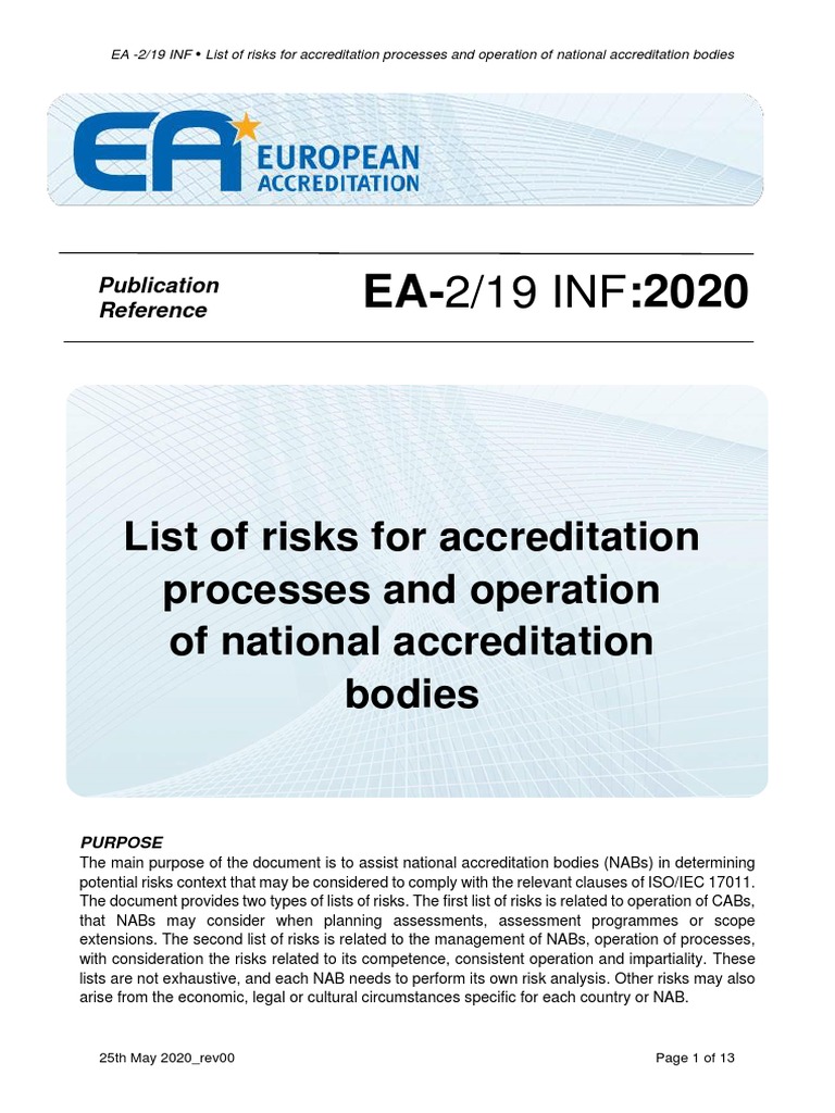 EA-2/19 INF:2020 201x: List of Risks For Accreditation Processes and ...