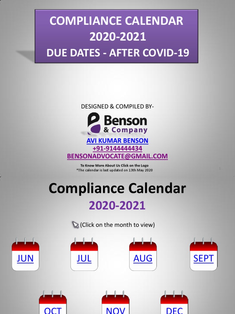 Compliance Calendar 2020-2021: Due Dates - After Covid-19 | PDF ...