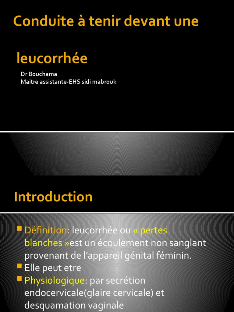 Conduite à tenir face à la leucorrhée | PDF | Troubles gynécologiques ...