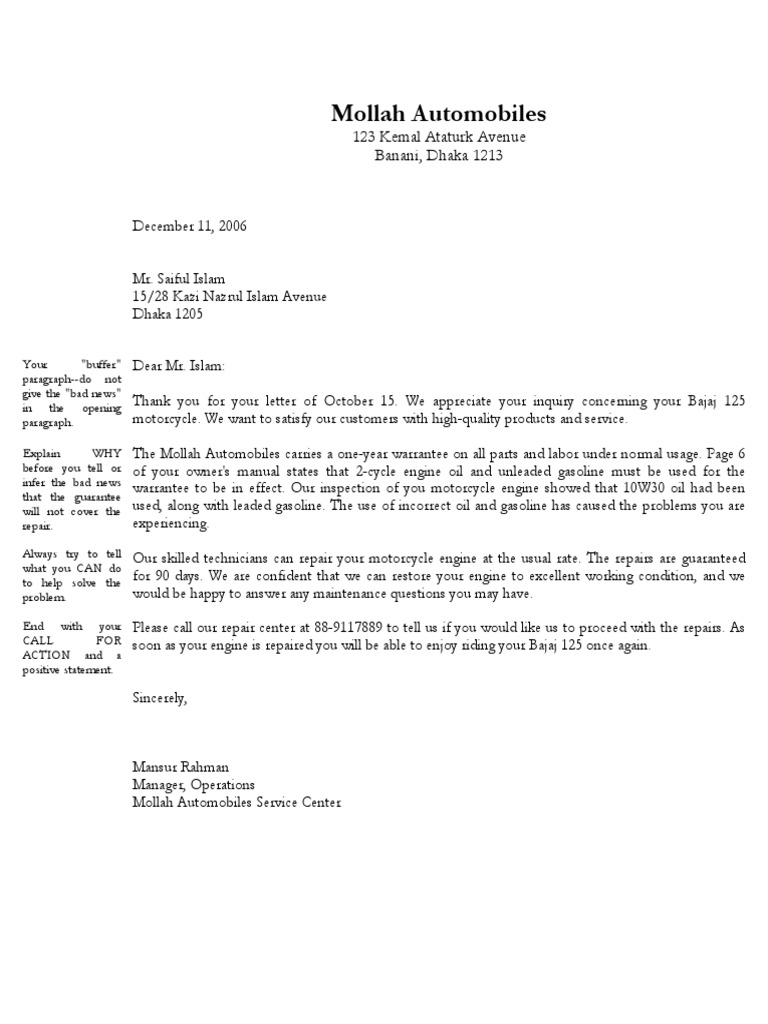 Sample Bad News Letter | PDF