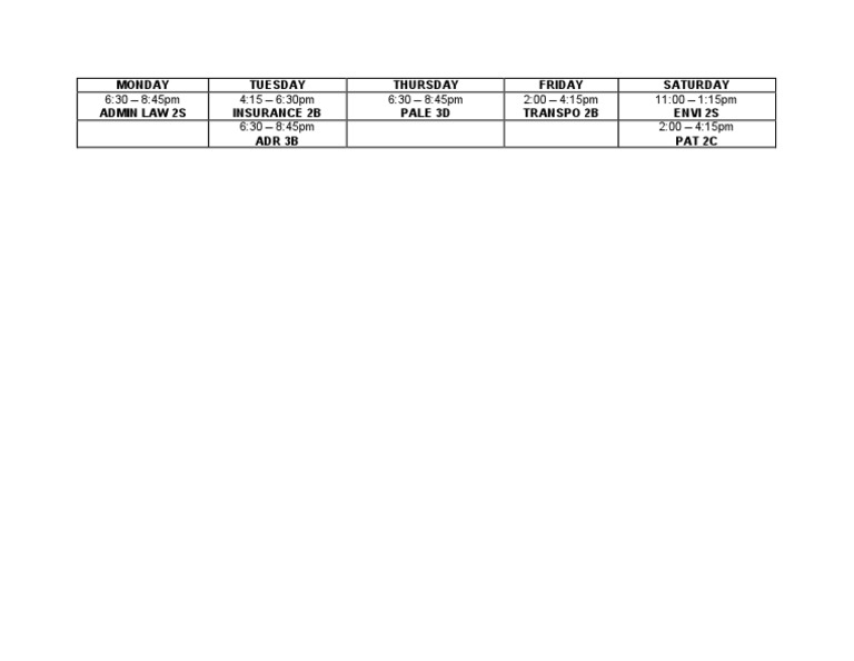 Weekly Law School Class Schedule | PDF