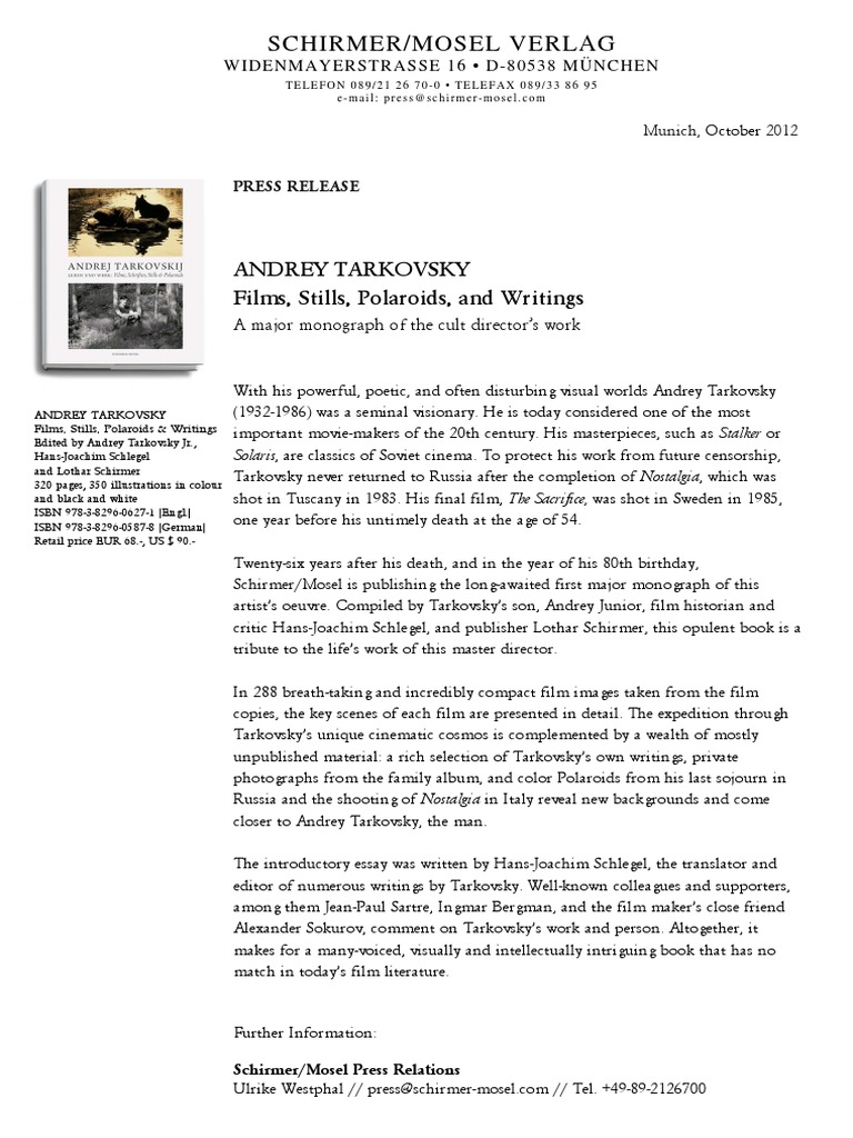 Schirmer/Mosel Verlag: Andrey Tarkovsky Films, Stills, Polaroids, and ...