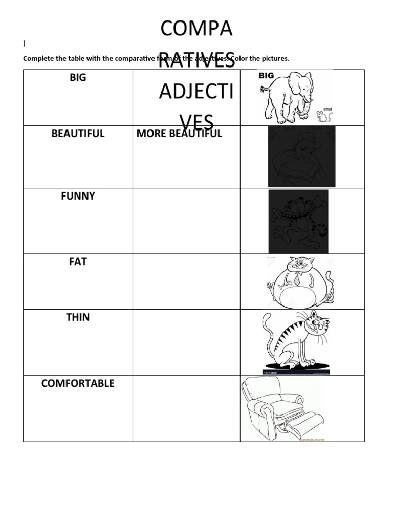 Compa Ratives Adjecti VES: Complete The Table With The Comparative Form ...
