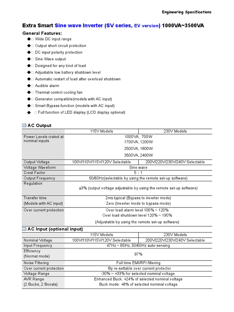 Engineering Spec of ESmart Inverter (EV) 1K Up - Rev.1 | PDF | Power ...