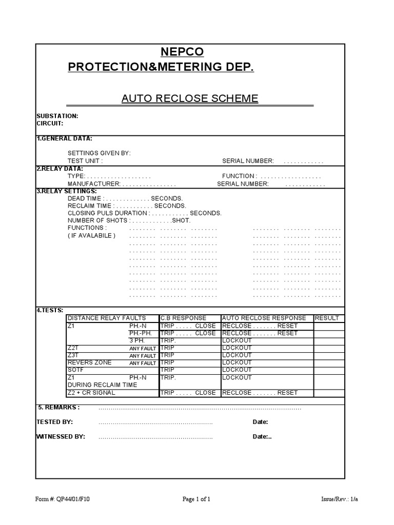 Nepco Protection&Metering Dep.: Auto Reclose Scheme | PDF | Electrical ...