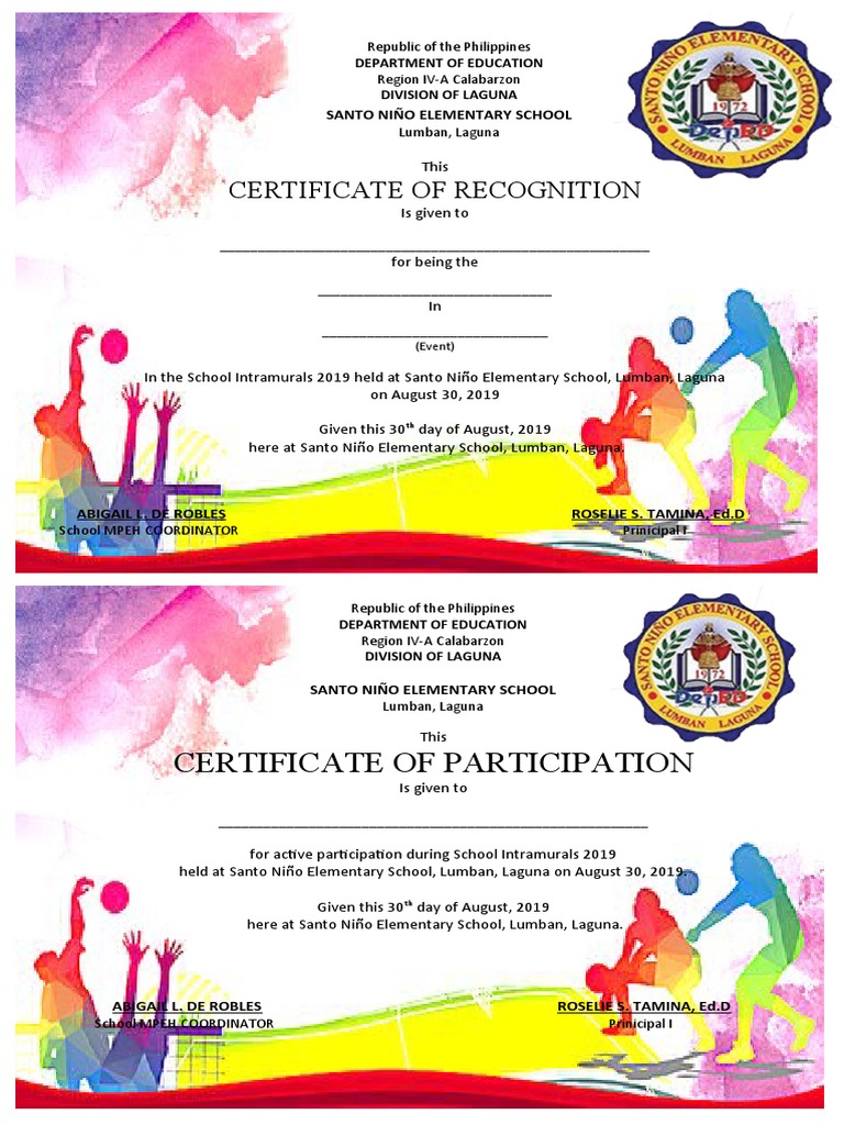 Intrams Certificate | Download Free PDF | Philippines | Schools
