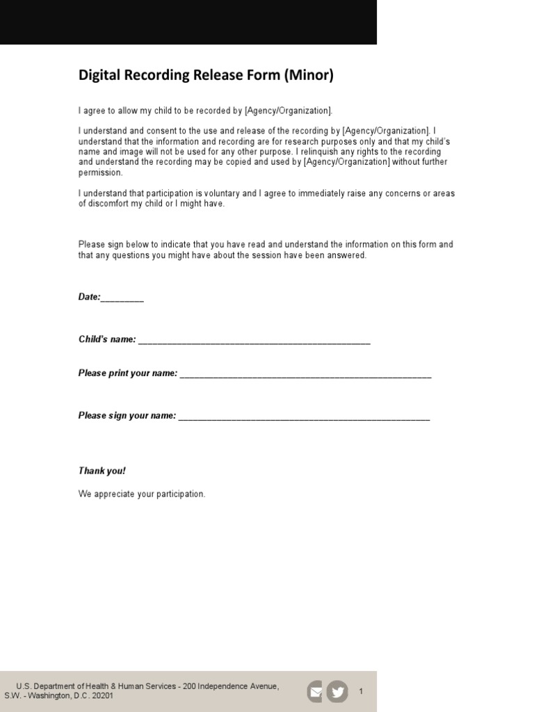Digital Recording Release Form (Minor) : Date | PDF