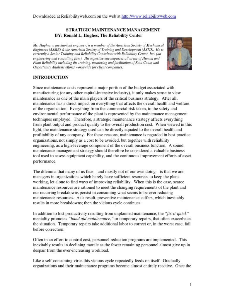 Lectura Strategic Maintenance Management | PDF