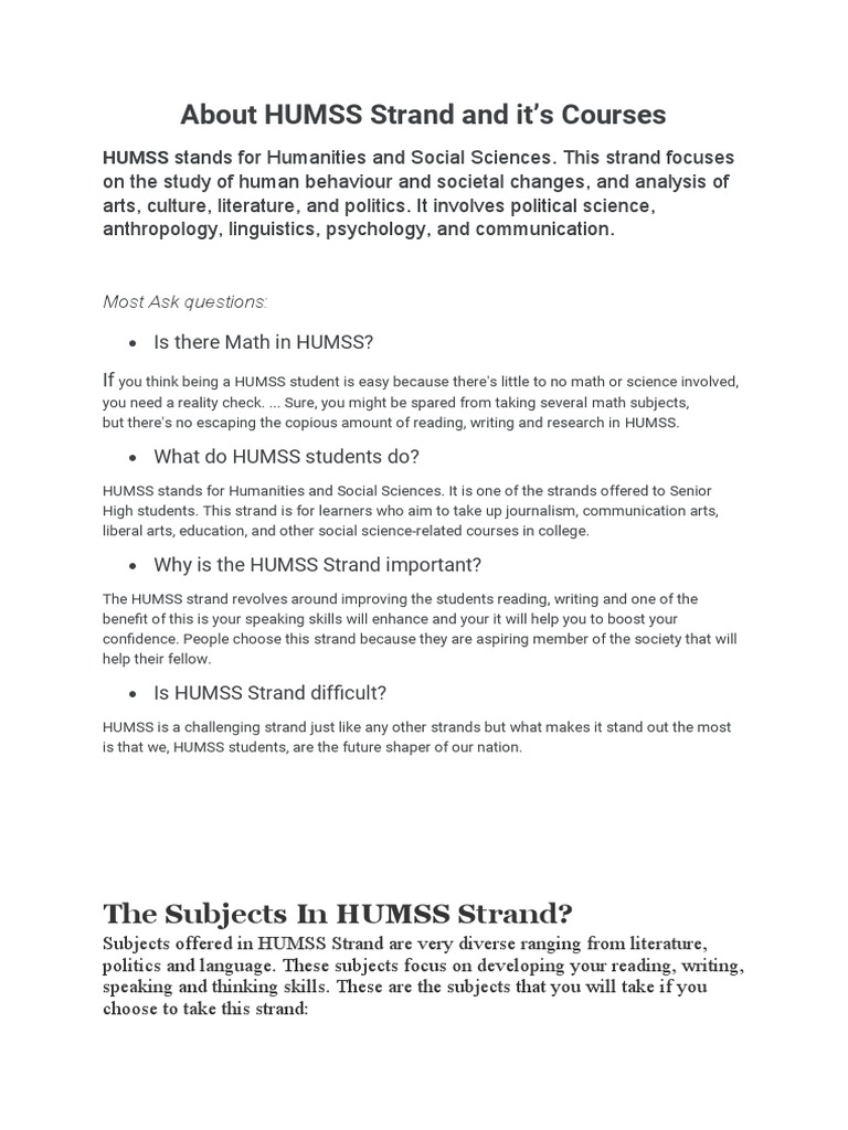 About HUMSS Strand and It's Courses: Most Ask Questions | PDF ...