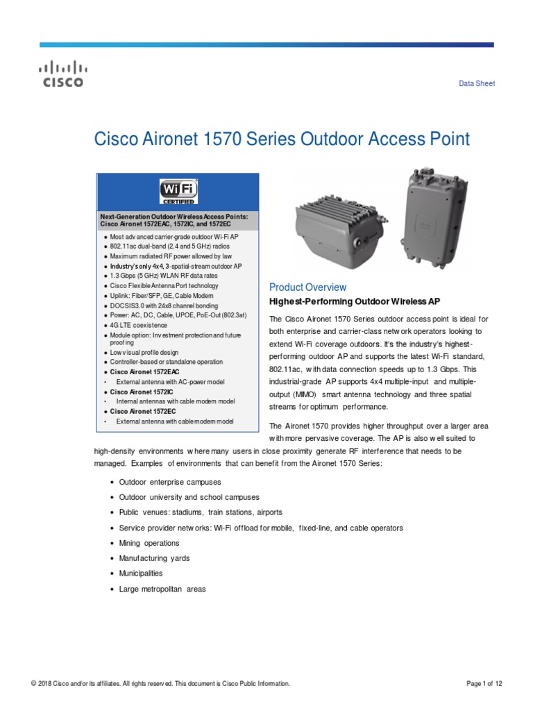 Cisco Aironet 1570 Series Outdoor Access Point Data Sheet | PDF | Wi Fi ...