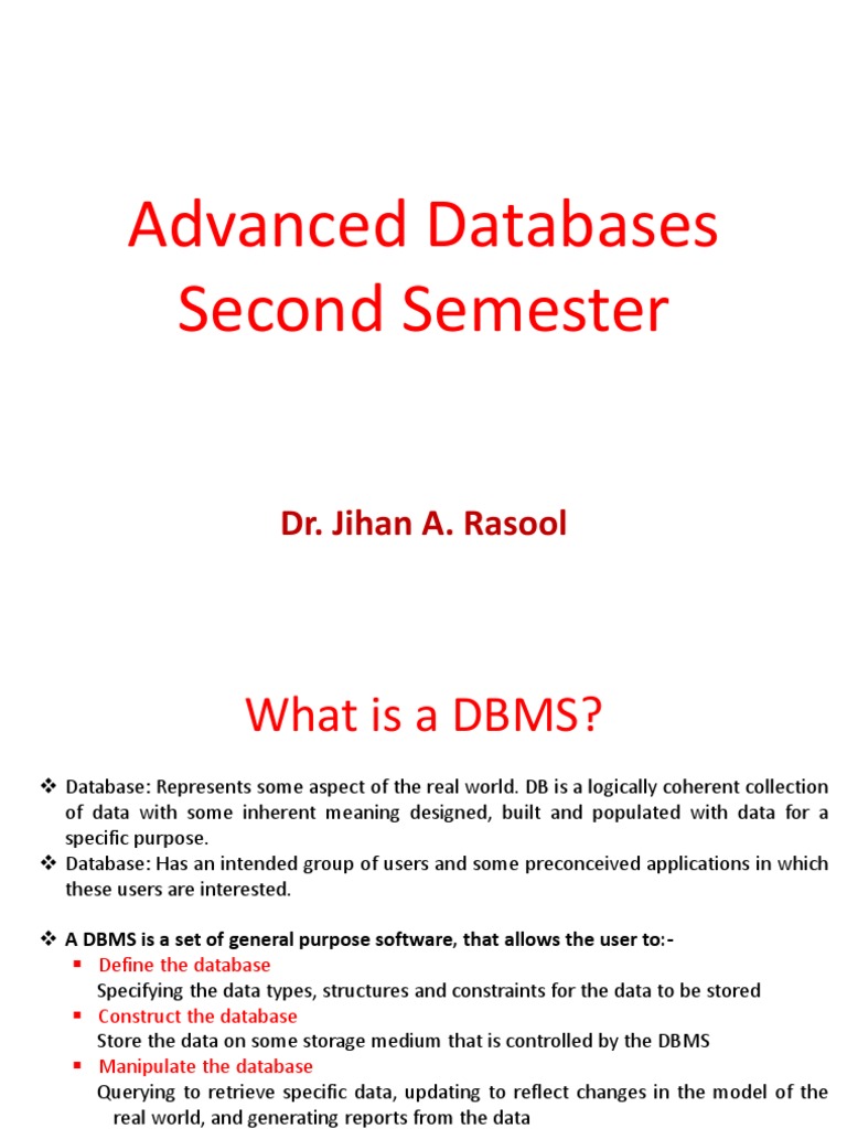 Advanced Databases Second Semester: Dr. Jihan A. Rasool | PDF ...