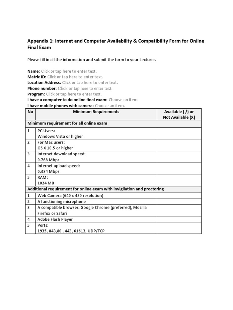 Online Exam Compatibility Form | PDF | Computers