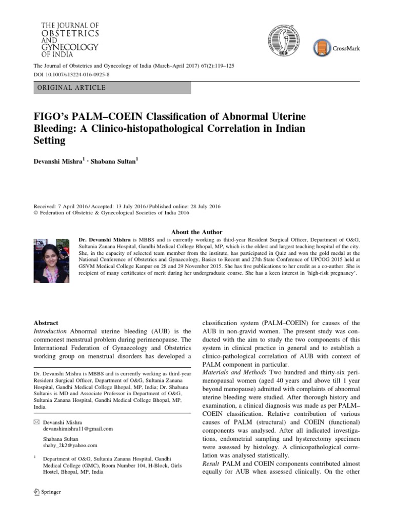 FIGO's PALM-COEIN Classification of Abnormal Uterine Bleeding: A ...