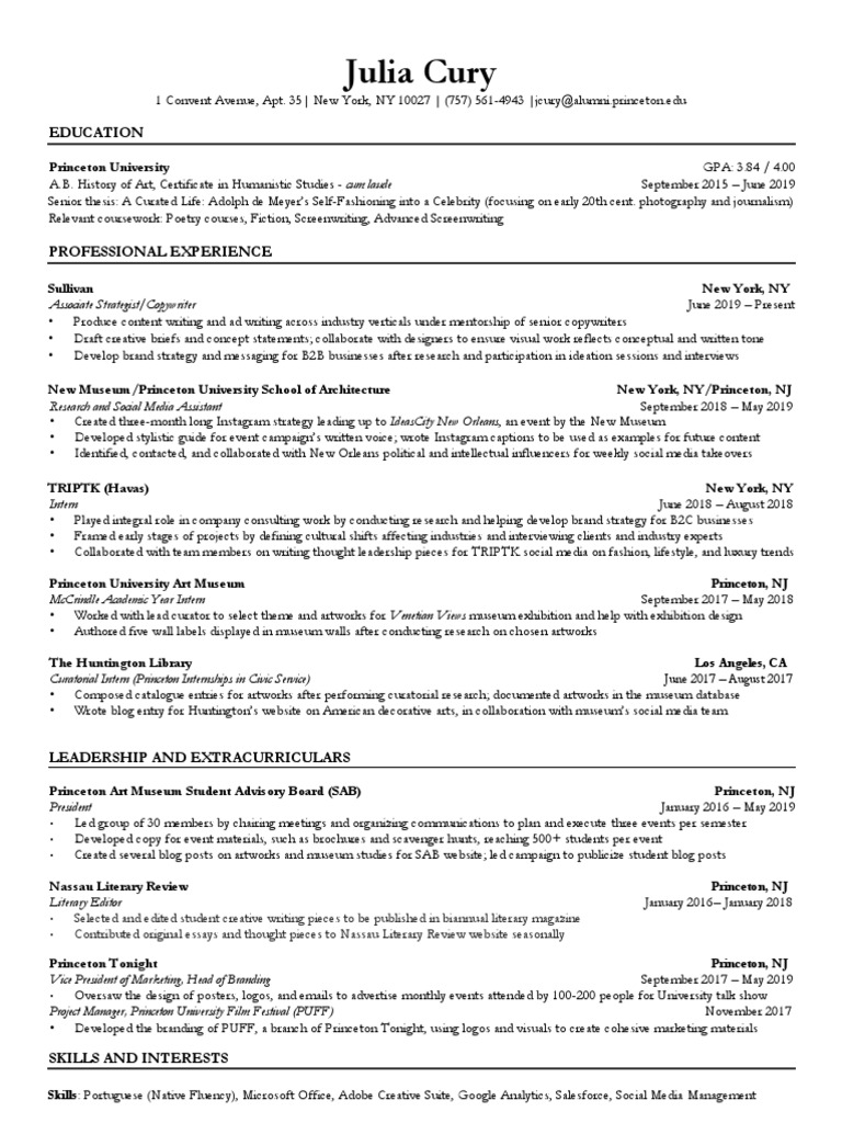 Julia Cury Resume 2020 | Download Free PDF | Princeton University | Museum