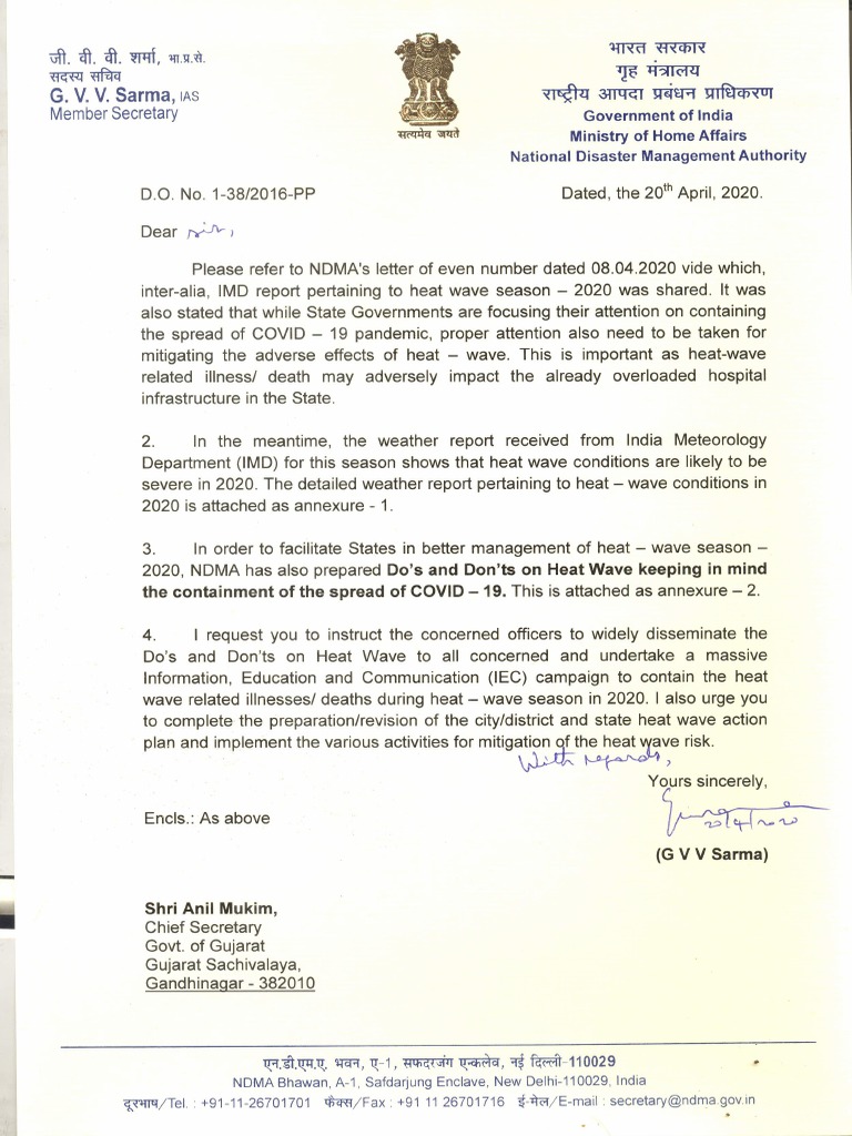 D.O. letter on Heat Wave alongwith DOs and Donts