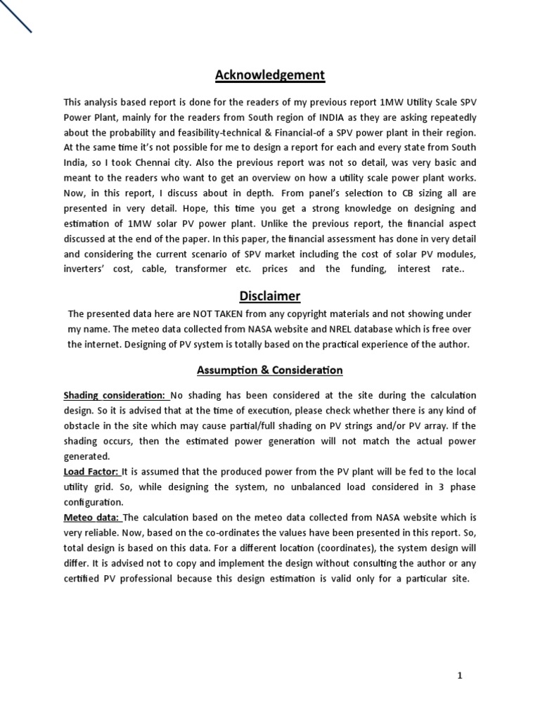 1MW Soalr Power Plant Project Report | PDF | Solar Power | Photovoltaics