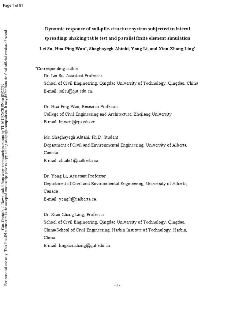 10.1139@cgj 2018 0485 | PDF | Geotechnical Engineering | Deep Foundation