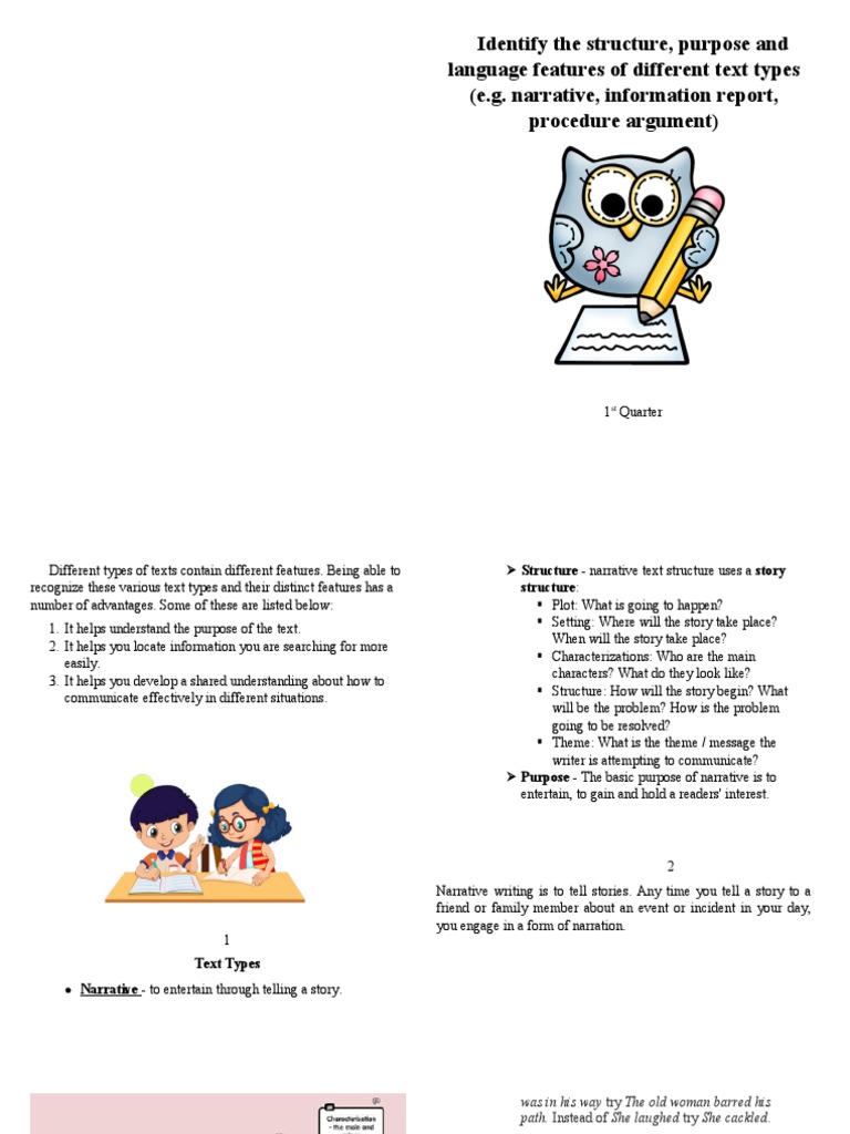 Identify The Structure, Purpose and Language Features of Different Text Types (E.g. Narrative ...