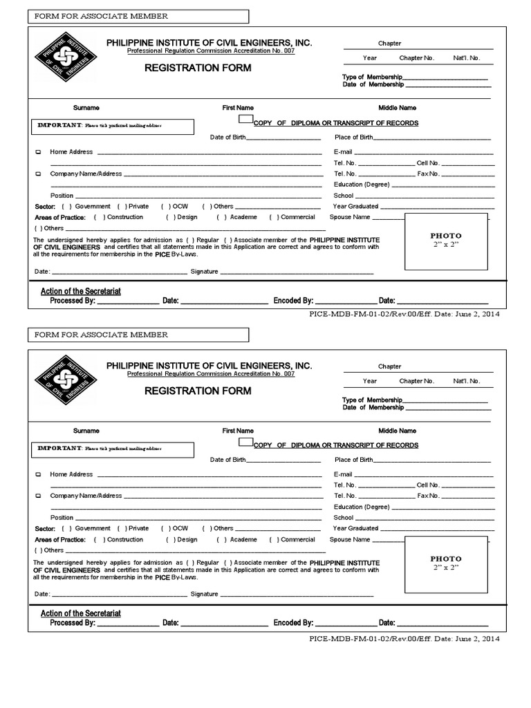 Form - Membership Registration For Associate Member | PDF | Engineer ...