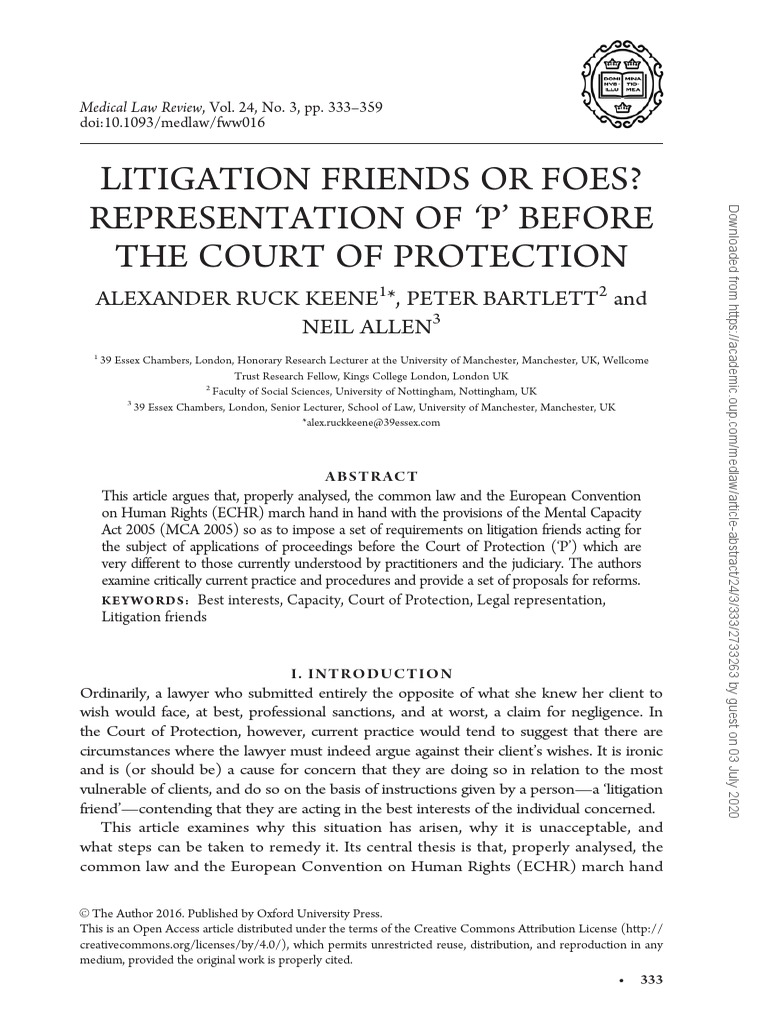 Litigation Friends or Foes? Representation of P' Before The Court of ...