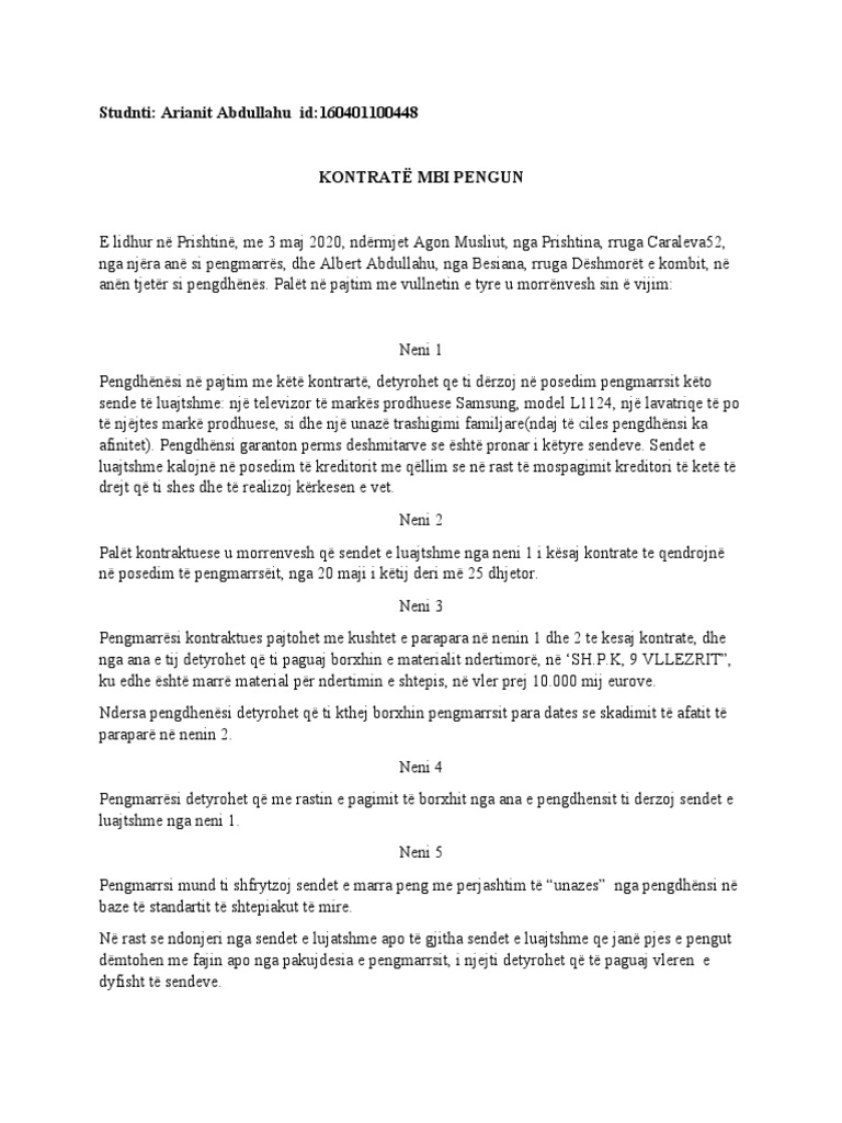 Kontratë Mbi Pengun | PDF