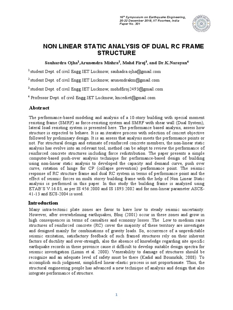 Non Linear Static Analysis of Dual RC Frame Structure: Sauhardra Ojha, Arunendra Mishra, Mohd ...