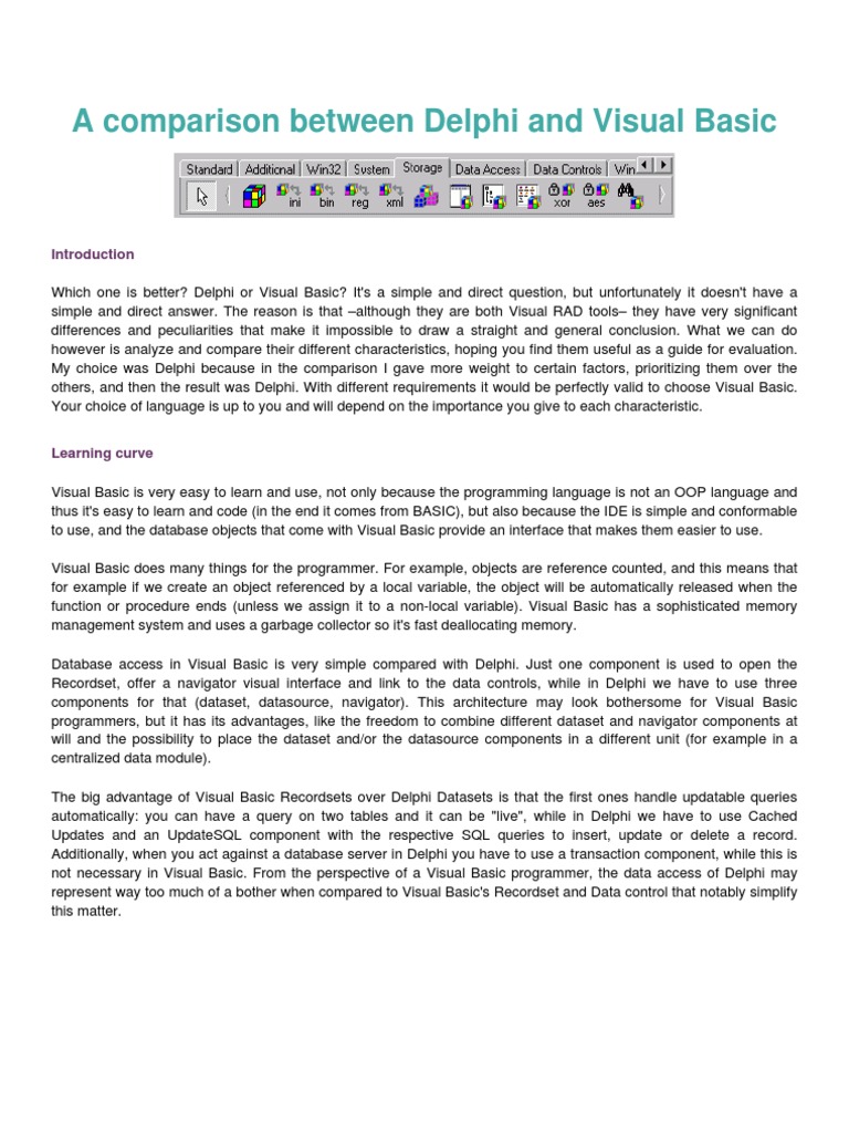 A Comparison Between Delphi And Visual Basic Pdf Component Object