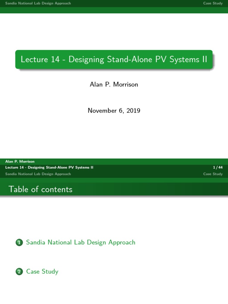 Lecture 14 - Designing Stand-Alone PV Systems II: Alan P. Morrison ...