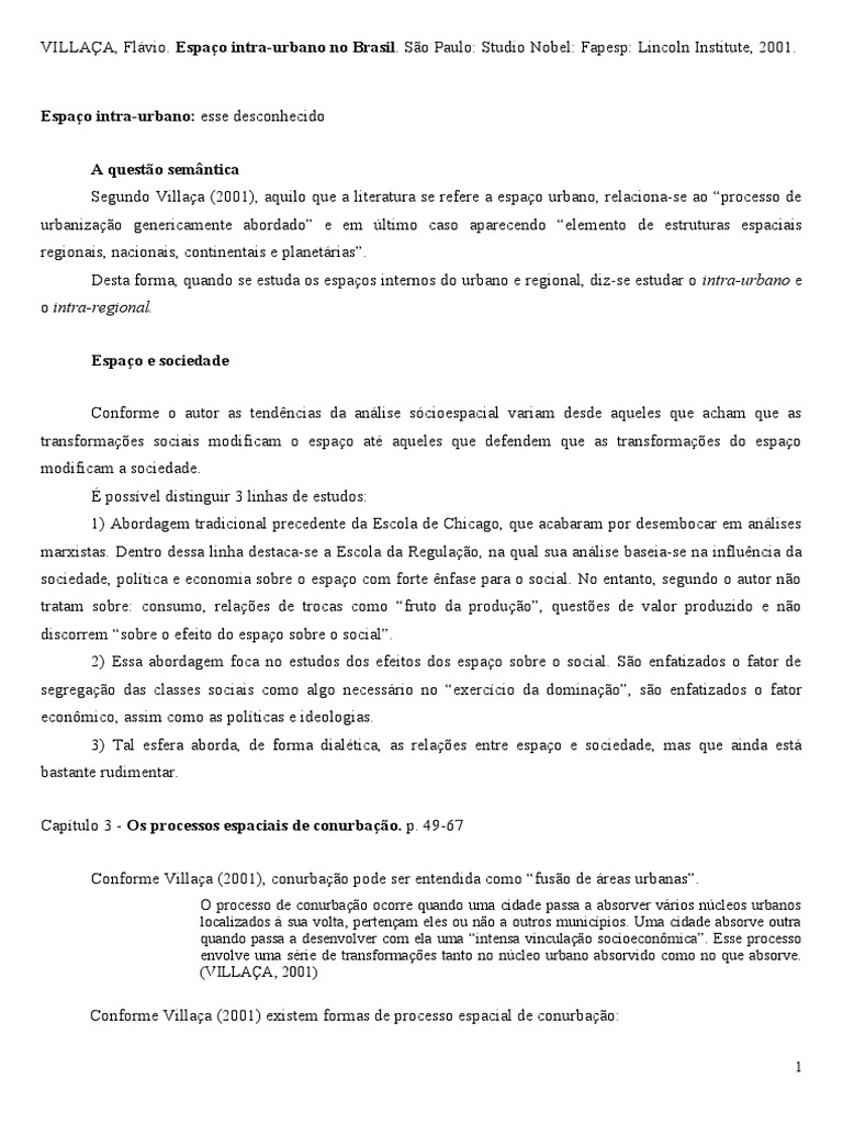 VILLAÇA, Flávio. Espaço Intra-Urbano No Brasil. | PDF | Shopping Center ...