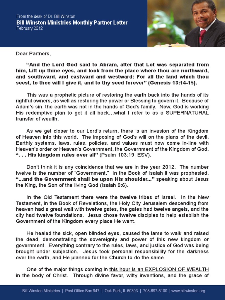 Bill Winston Ministries Monthly Partner Letter | PDF | Jesus | Kingship ...