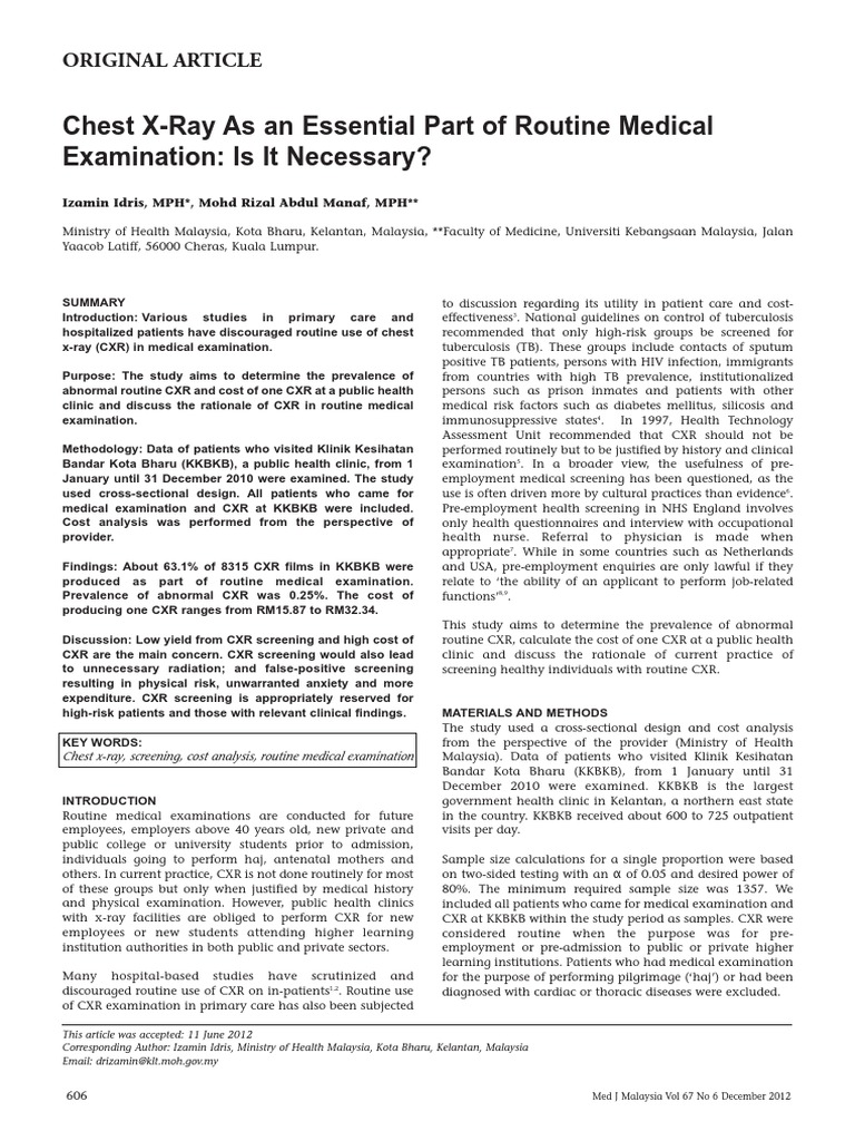 Chest X Ray | PDF | Physical Examination | Screening (Medicine)