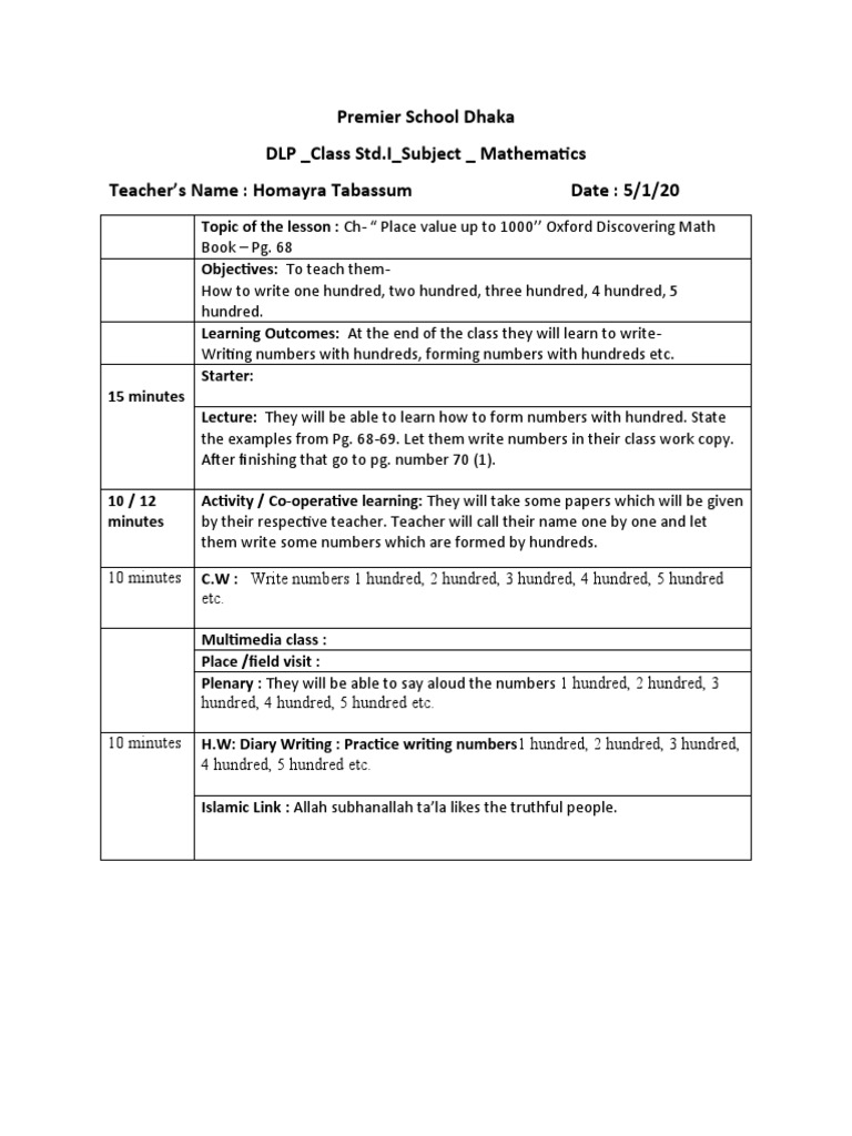 Math DLP Class I 2020 Week - 1 | PDF | Shape | Teaching Mathematics