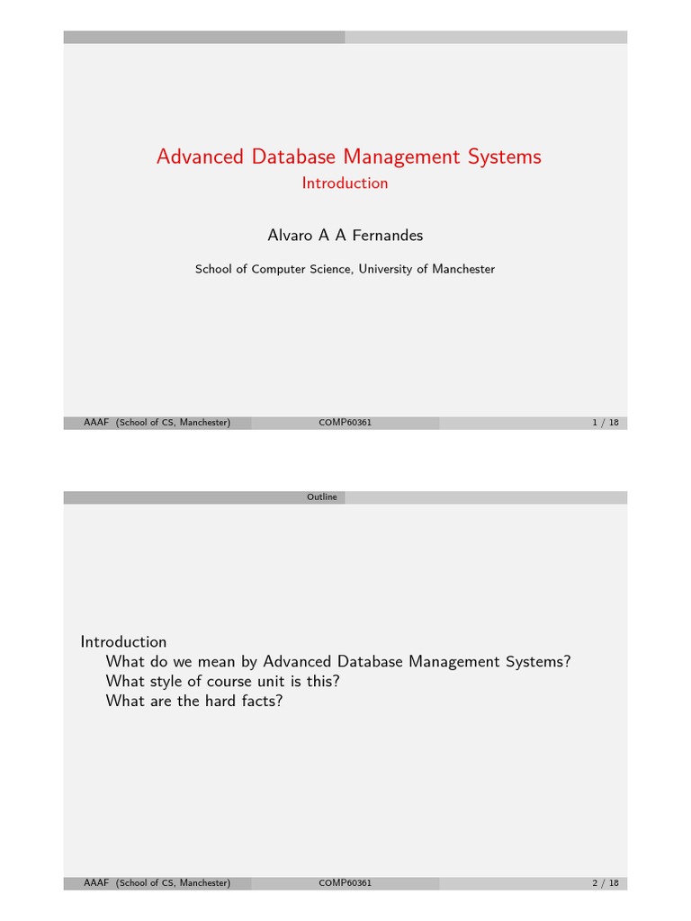 Advanced Database Management Systems: Alvaro A A Fernandes | PDF ...