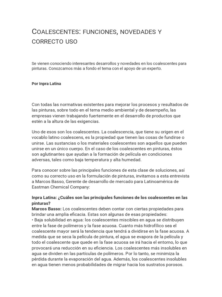 Tipos de Coalescentes | PDF | Fase (materia) | Pintar