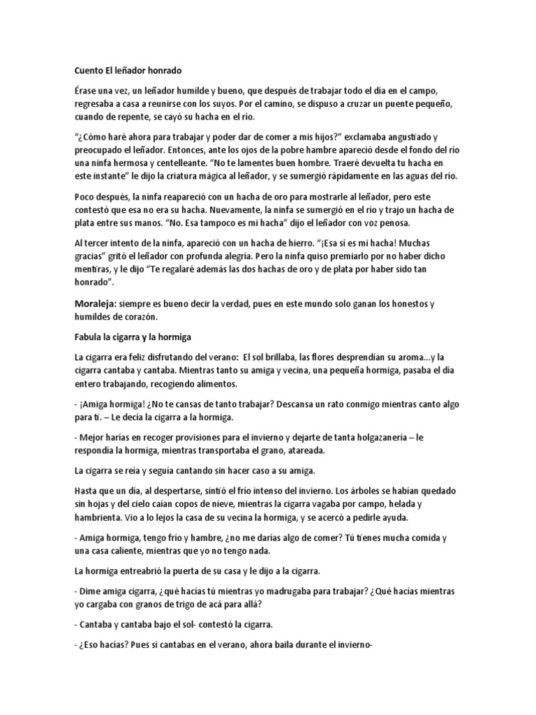 El leñador honrado: cuento y moraleja | PDF | Esopo