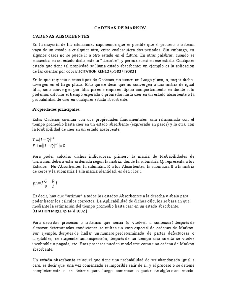 CADENAS DE MARKOV Cadenas Ergodica y Absorbentes | PDF | Cadena Markov ...