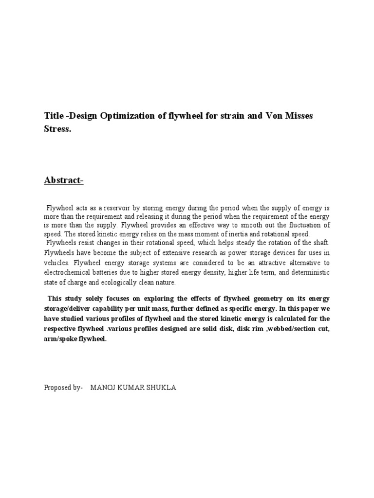 Title - Design Optimization of Flywheel For Strain and Von Misses ...