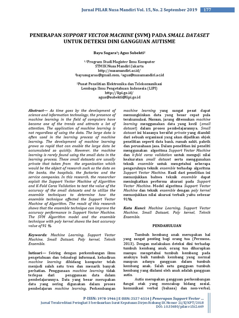 Penerapan Support Vector Machine (SVM) Pada Small Dataset Untuk Deteksi ...