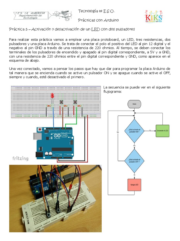 Practica 5. Encendido y Apagado Led Con Dos Pulsadores Arduino | PDF | Electrónica | Ingenieria ...